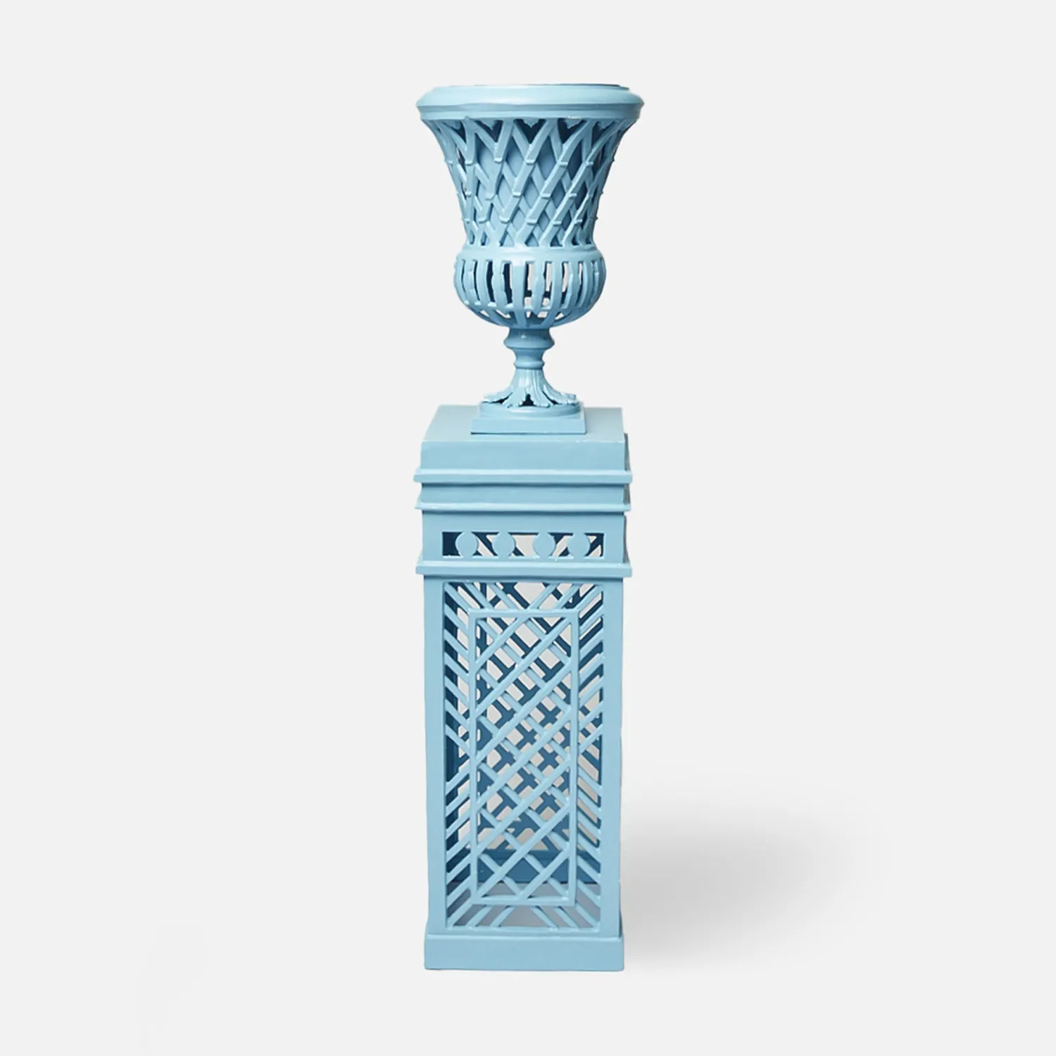Mrs. Alice Adelaide Blue Lattice Urn & Pedestal