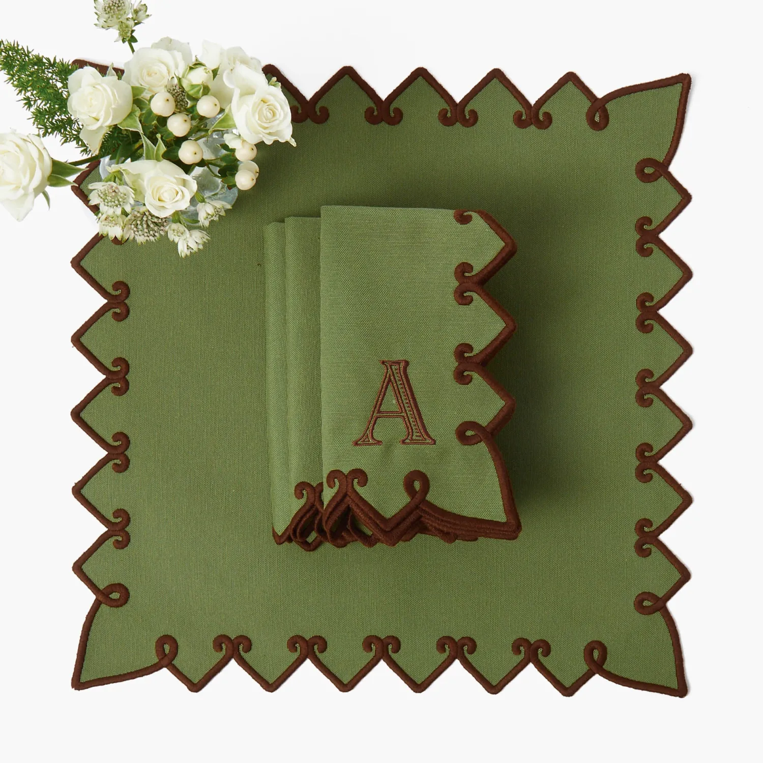 Mrs. Alice Angelina Forest Green & Brown Napkins (Set of 4)