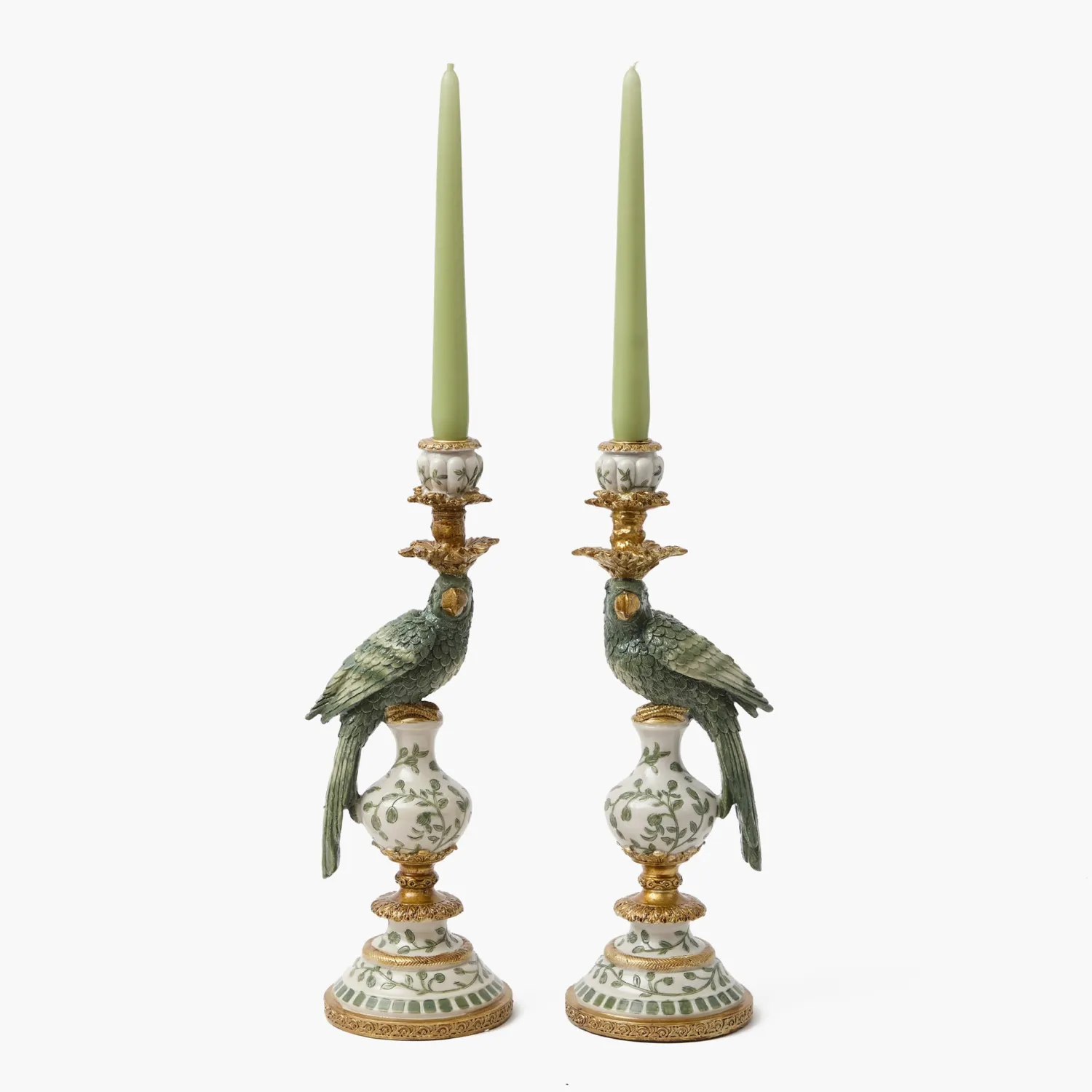 Mrs. Alice Olive Green Parrot Candleholder (Pair)