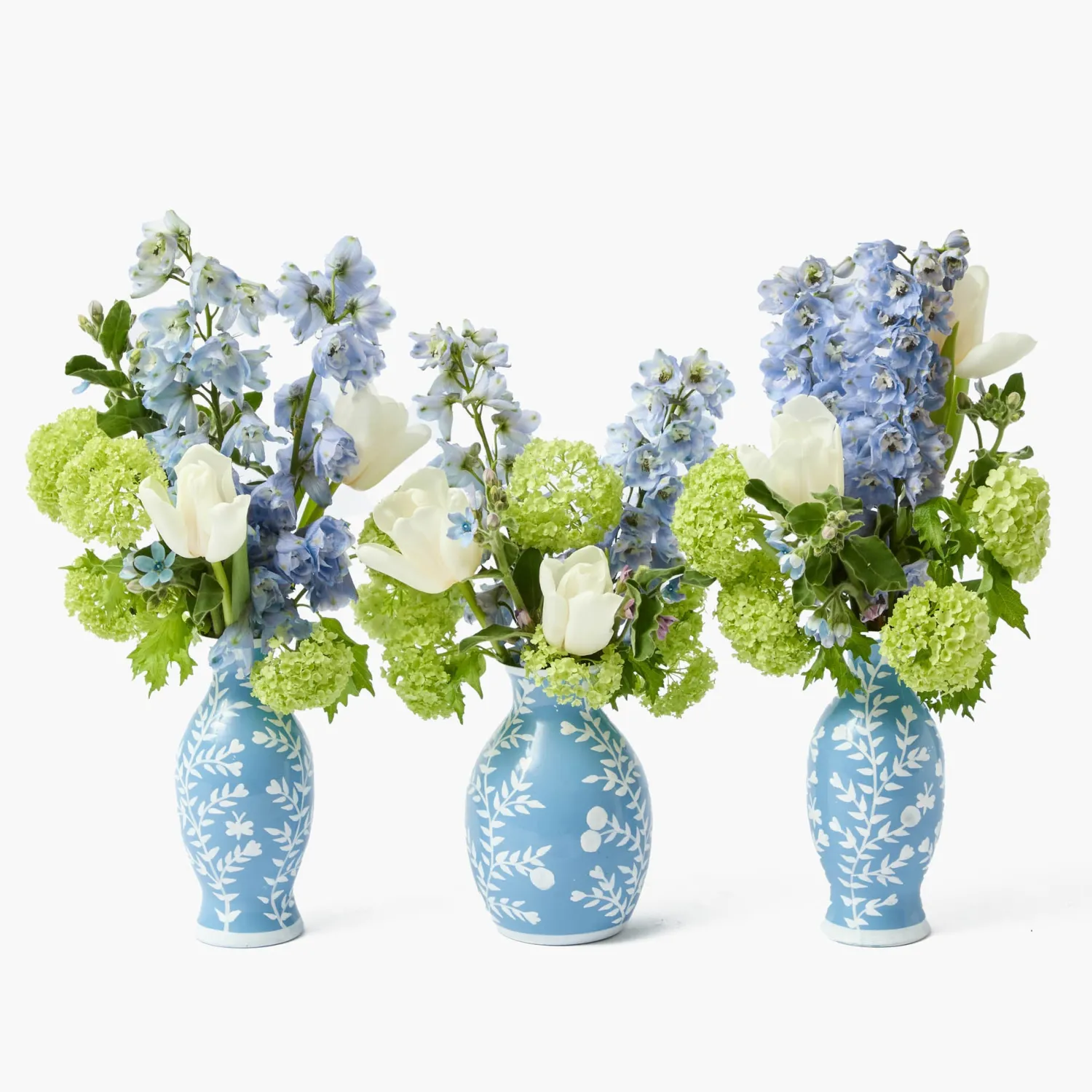 Mrs. Alice Pale Blue Hand Painted Tole Bud Vases (Set of 3)