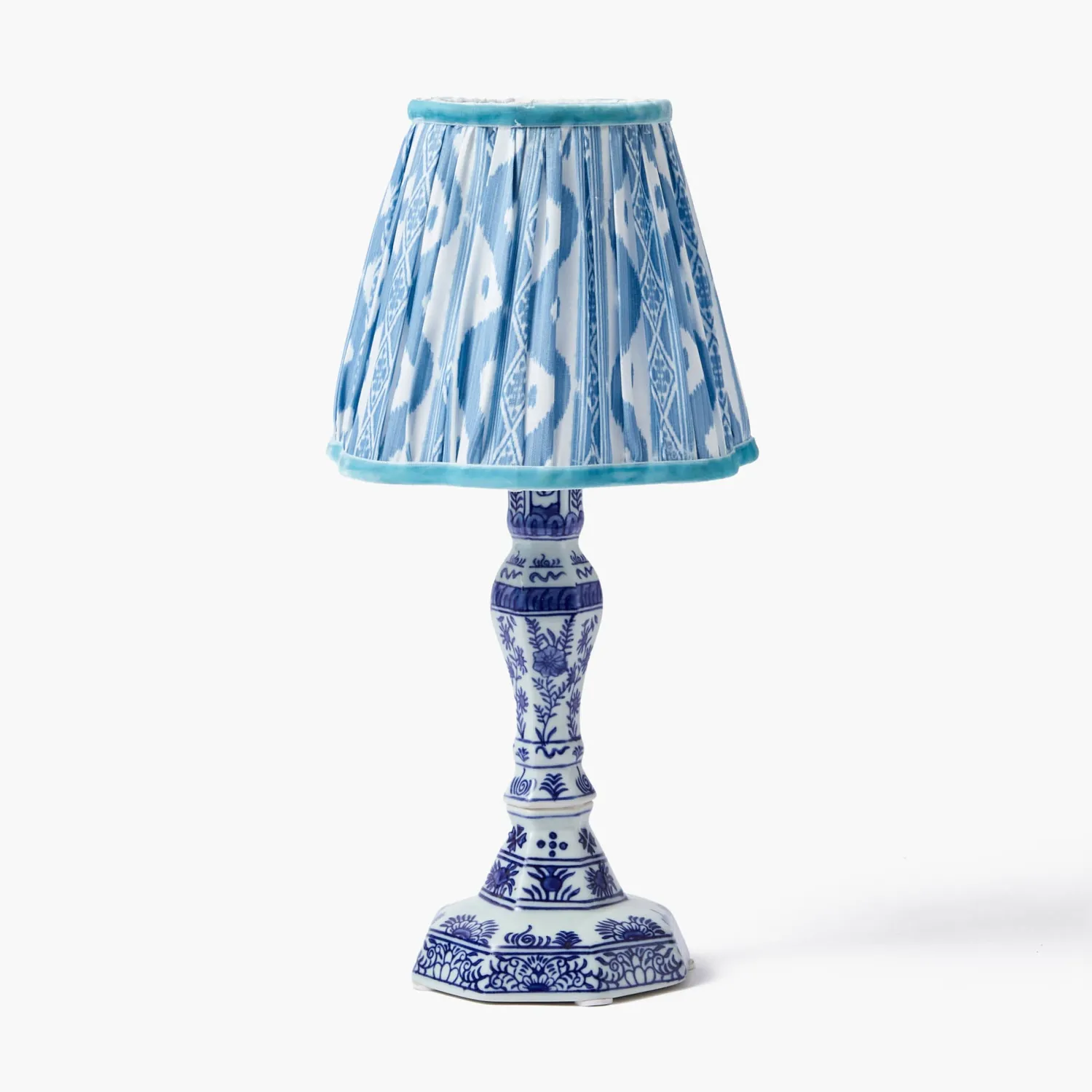 Mrs. Alice Serena Chinoiserie Rechargeable Lamp with Blue Ikat Shade (18cm)